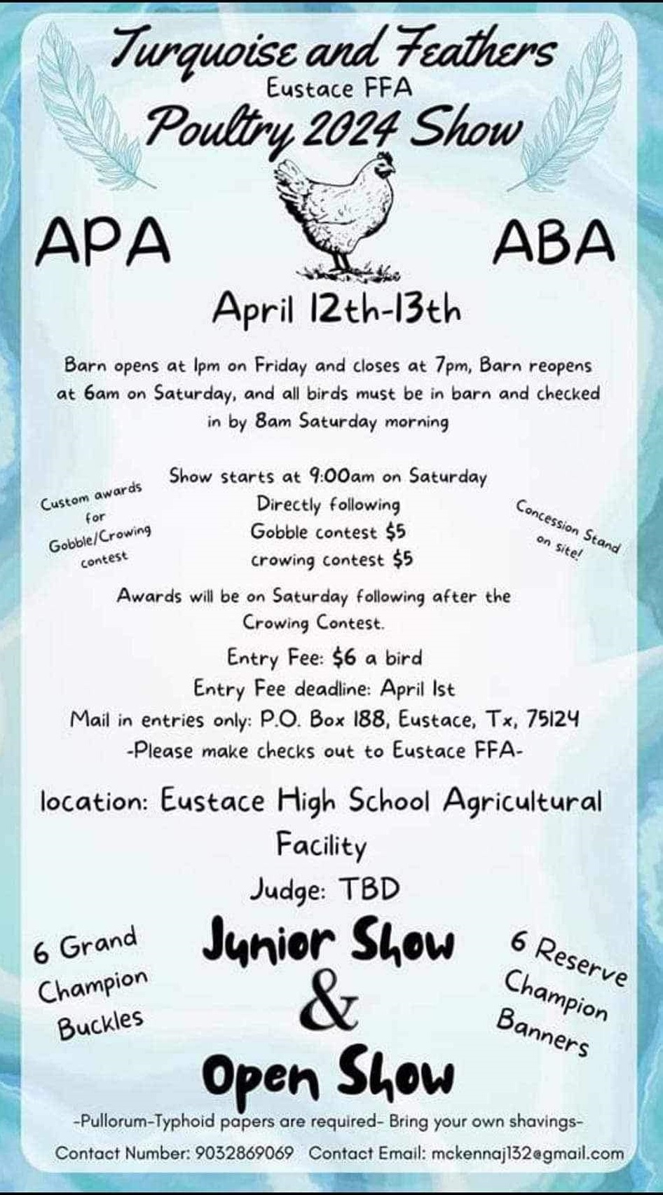 Turquoise and Feathers Eustace FFA Poultry Show
